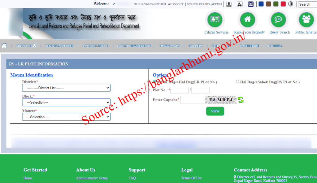 RS LR Plot Information in banglarbhumi.gov.in website