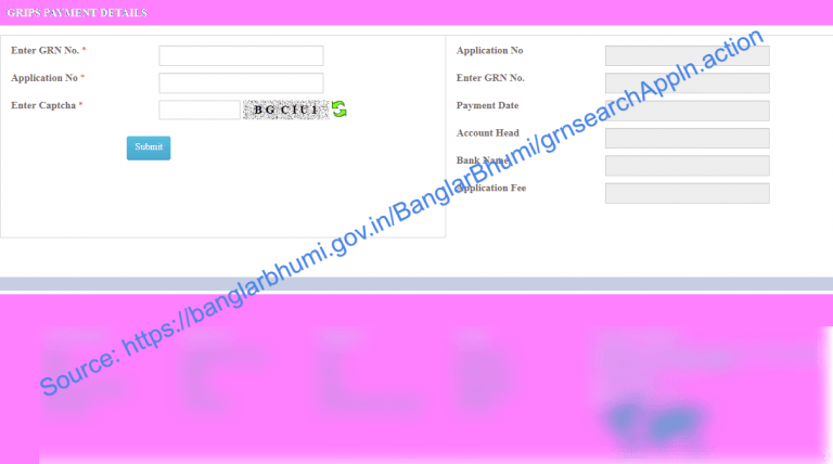 Application GRN Search GRIPS Payment Details at banglarbhumi.gov.in