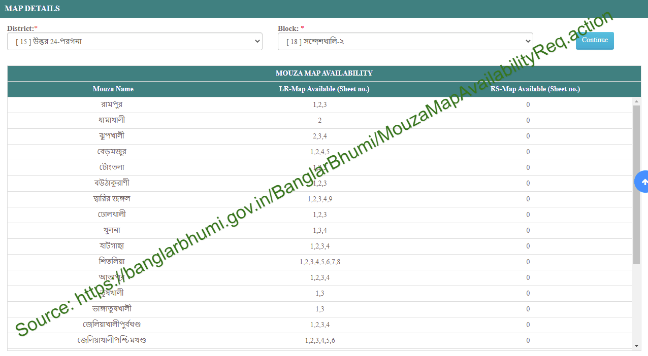 Mouza Map Availability Details at banglarbhumi.gov.in Website